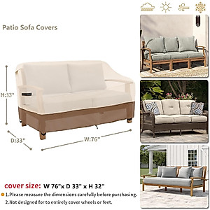 Heavy Duty Oxford Patio 3-Seater Sofa Cover,Outdoor Couch Cover,100% Waterproof Heavy Duty Patio Furniture Covers,Outdoor Couch Cover with Air Vents and Handles (White Coffea, 76W*32.7D*33H inch)