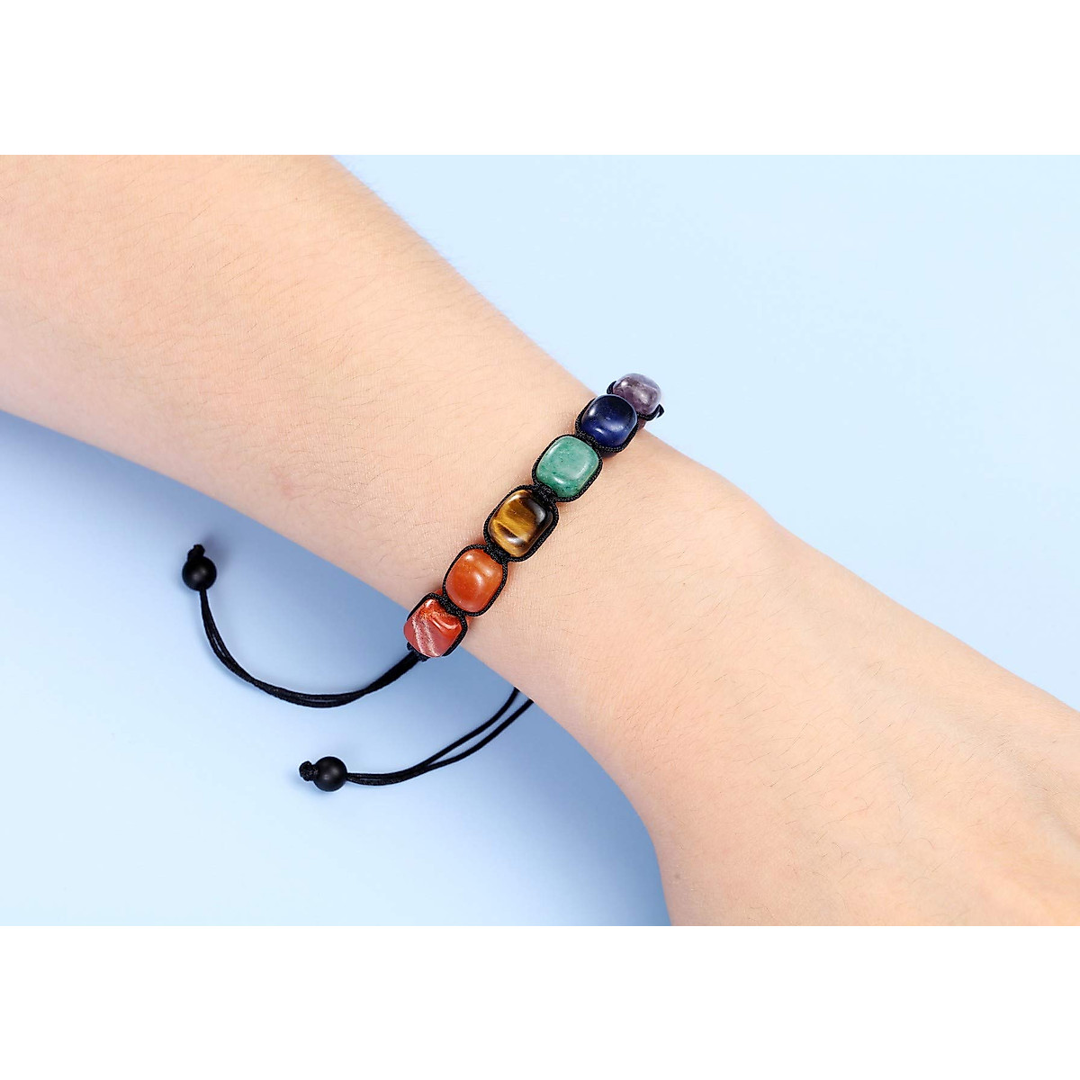 Jovivi 7 Chakra Reiki Healing Crystal Stretch Bracelet Natural Gemstone Energy Balancing Yoga Beads Bracelet Braided Rope for Women