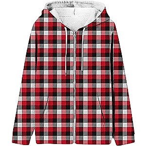 Kiosan Zip Up Hoodies For Women Fashion Autumn Plaid Printed Casual Pocket Long Sleeve Jacket Cute Drawstring (C3-W, XXXL) Stuff For Teen Girls Under 5 Dollars gift for 18 year old girl