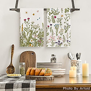 Artoid Mode Wildflower Floral Fall Kitchen Towels Dish Towels, 18x26 Inch Leaves Holiday Decoration Hand Towels Set of 2