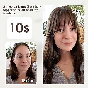 Aimeolyn 16 Inch Large Hair Base toppers for Women,Hair Toppers for women With Bangs 8x8inch,5 Clips Real Human Hair Toppers for thinng Hair