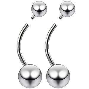 Evonix 2pc 14g Belly Button Rings Internally Threaded Navel 1/4 Surgical Stainless Steel Internal Thread