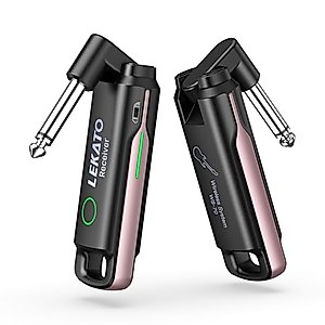 LEKATO Wireless Guitar System UHF Audio Wireless Guitar Transmitter and Receiver Rechargeable Wireless Guitar Transmitter Receiver with 70 Channels for Guitar Bass Electric Instruments (Pink)