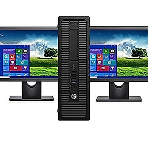 HP 800 G1 Small Form Desktop Computer Tower Bundle Package (Intel Core i5, 8GB Ram, 1TB HDD, Dual 19 Inch LCD Monitor (Brands may vary), WIFI, DVD-RW - Windows 10 Pro (Renewed)