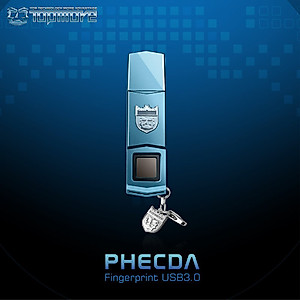 TOPMORE Phecda Fingerprint Recognition USB3.0 Flash Drive Fingerprint ID Security Flash Disk Biometric Fingerprint Reader Memory Stick (64GB, Blue & Silver)