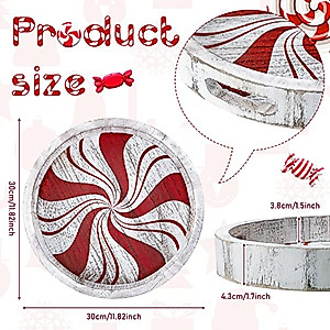 Spiareal Christmas Wood Round Tray Table Decorative Serving with Handles Rustic Coffee Candy Wooden Trays Farmhouse Decor for Birthday Party Tea Supplies(Candy Style)