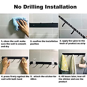 Coat Hooks Wall Mounted 2 Pack 5-Hook Coat Rack Hooks Heavy Duty Wall Hooks Hat Hanger No Drilling Hook Rack Bathroom Entryway Kitchen Door Hanging Jacket Backpack Key Towel Cup Cloth (Aluminum Black)