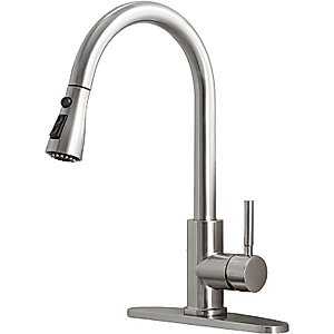 Ufaucet Brushed Nickel Kitchen Faucet with Pull Down Sprayer, High Arc Single Hole Kitchen Sink Faucet with Sprayer, Pull Out Commercial Modern Stainless Steel Kitchen Faucets