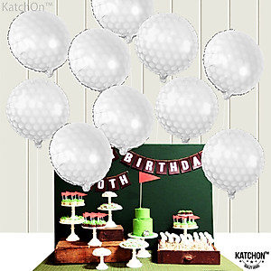 KatchOn, 10 Pcs Golf Balloons for Birthday Party - 18 Inch | Foil Golf Ball Balloons for Golf Party Decorations, Hole In One Birthday Decorations | Golf Party Supplies, Golf Birthday Party Decorations