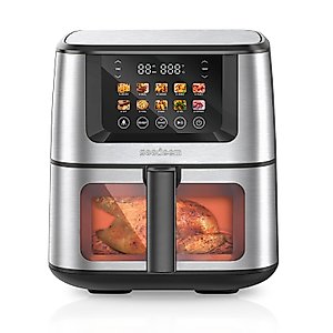 SEEDEEM Max XL Air Fryer, 8 Quart, 10-in-1 Hot Air Fryer Oven with Color LCD Display Touchscreen, Air Fryer Toaster Oven Combo with ClearCook Cooking Window,Broil, Roast, Dehydrate, Bake, Silver