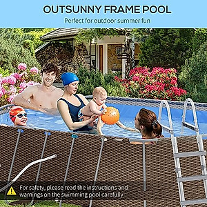Outsunny 14' x 10' x 3' Above Ground Swimming Pool, Non-Inflatable Rectangular Steel Frame Pool with Filter Pump, Safety Ladder for 1-6 People, Brown