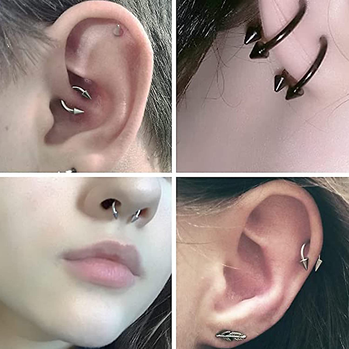 Yaalozei 16G Septum Rings piercing Jewelry for women Stainlessl Surgical Steel Silver Black Septum Ring Skull Hypoallergenic Hinged Septum Nose Ring Earring Hoop Clicker Piercing Jewelry Set Men 10mm