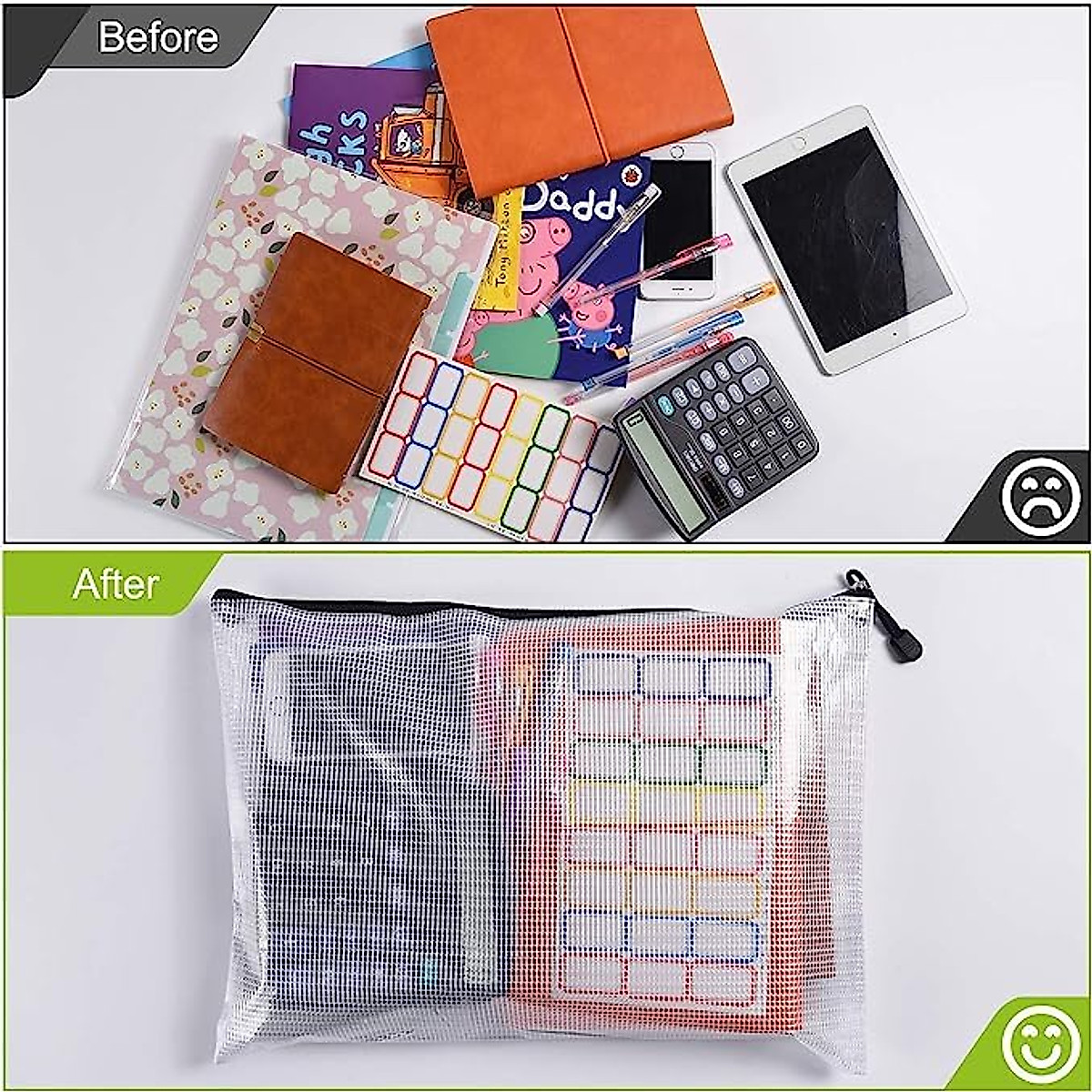12 Pieces Mesh Zipper Pouch Document Folders Waterproof Plastic Mesh Bag for Business Makeup Board Game School Office Home Travel Storage