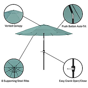 Pure Garden Patio Umbrella with Auto Tilt – 10 Ft Easy Crank Outdoor Table Umbrella Shade for Deck, Balcony, Porch, Backyard or Pool (Dusty Green)