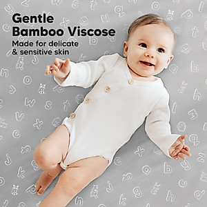 Pack and Play Sheets Fitted, 2-Pack Mini Crib Sheets - Pack N Play Sheets, Organic Fitted Crib Sheet for Pack and Play Mattress, Playard Baby Crib Sheets,Crib Sheets Neutral for Boys,Girls (ABC Land)