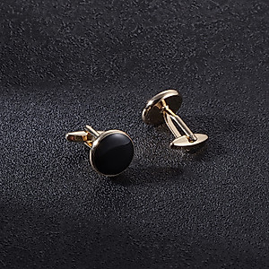 ORAZIO Cuff Links Mens Stainless Steel Cuff Links and Studs Set Gold Black Cufflinks for Men Tuxedo Studs Buttons for Formal Kit Business or Wedding Shirts