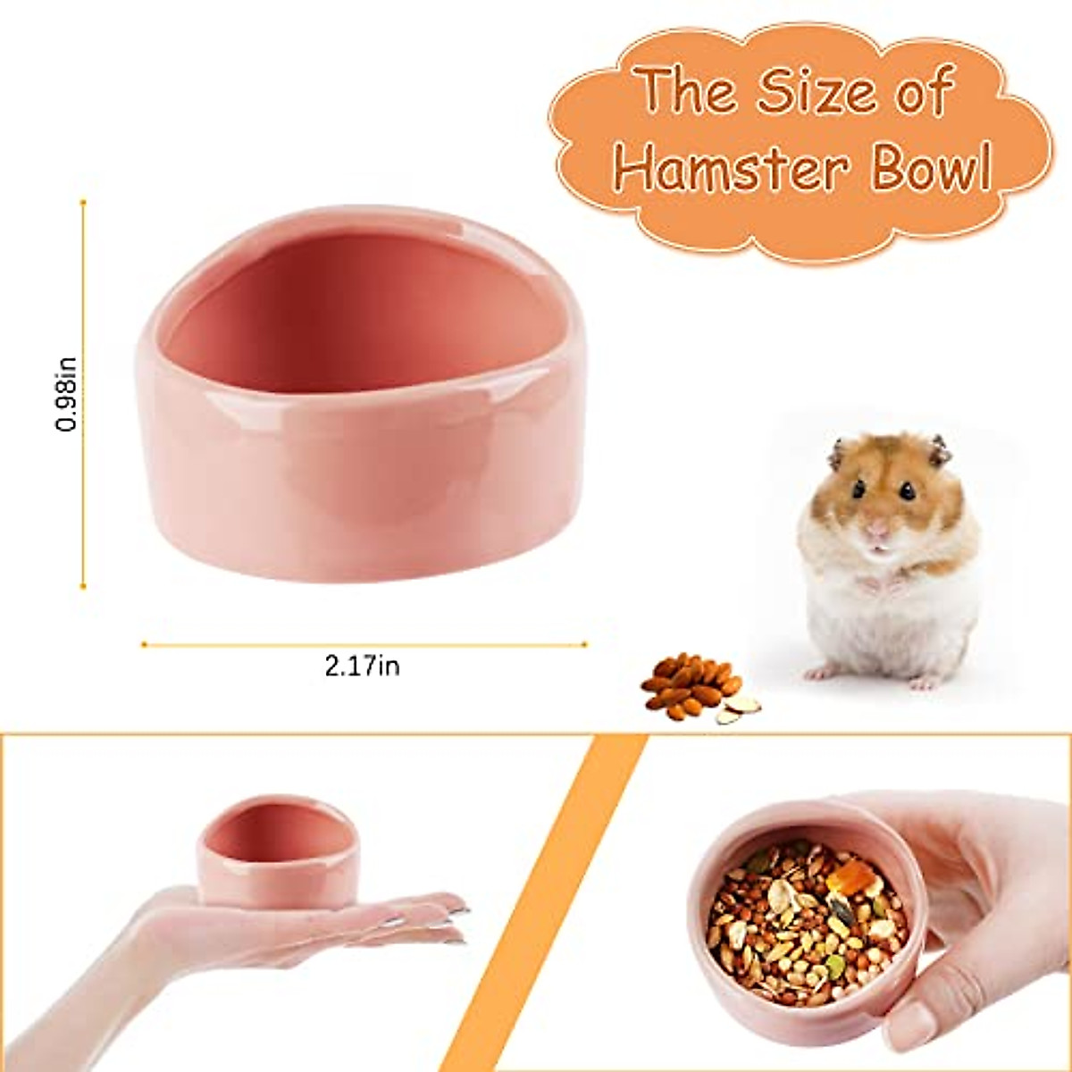 Fitlyiee Ceramic Chew-Resistant Hamster Bowl Dish for Hamsters Hedgehog Guinea Pig and More Small Animals (Pink)