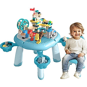 DOREROOM Kids Table and Chair, Kids Multi-Activity Table with Double-Side Tabletop, Toddler Table and Chair Set for Ages Over 1, Block Table with Storage, Toddler Activity Table for Daycare (Blue)