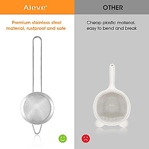 Aieve Fine Mesh Strainer, Tea Strainer Stainless Steel Sieve Bar Strainers Tea Filter Small Strainers Fine Mesh Cocktail Strainer(2 Pack)