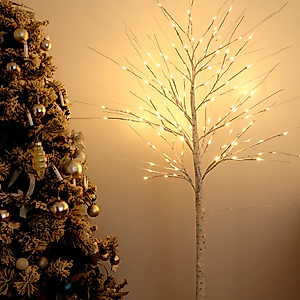 128 Led Easter Birch Tree 6 FT Lighted Twigs LED 8 Lighting Modes Artificial Branches Tree for Home Garden Party Wedding Christmas Decoration (Warm White)