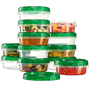 PLASTICPRO 6 Pack Twist Cap Food Storage Containers with Green Screw on Lid- 8 oz Reusable Meal Prep Containers - Freezer and Microwave Safe Green Plastic Food Storage