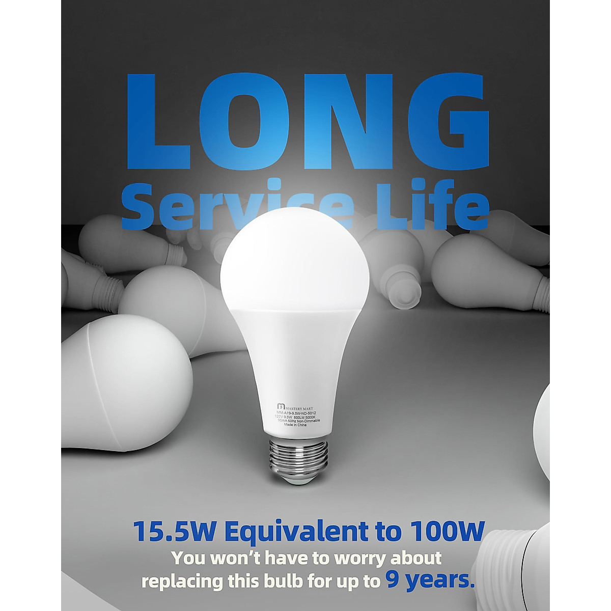 MASTERY MART A19 Light Bulbs, 100W Equivalent, 5000K Daylight White, E26 Base, 14W 1500 Lumens Led Bulbs, Non-Dimmable, Energy Star, UL Listed, Lighting for Bedroom Living Room Home Office-12 Pack