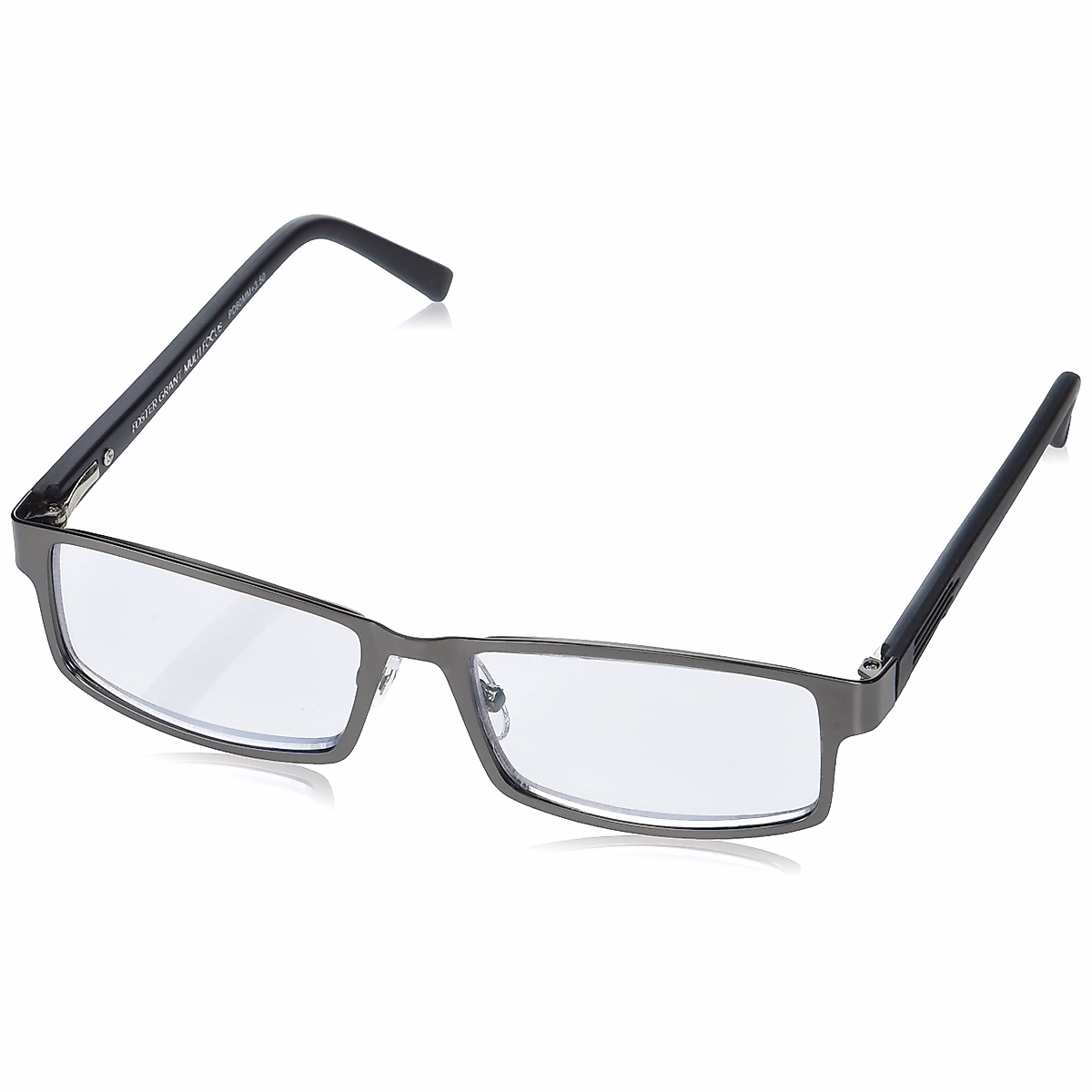 Foster Grant Men's Sawyer Multifocus Rectangular Reading Glasses, Matte Dark Gunmetal/Transparent, 54 mm + 2