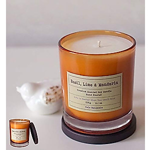 (Basil, Lime & Mandarin) 8.1 oz,100% Soy, Hand Poured Soy Candle, Highly Scented