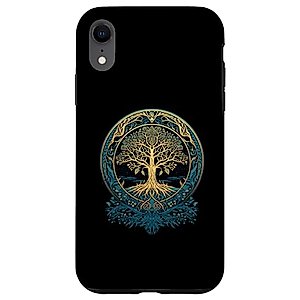 iPhone XR Odin Tree of Life Viking Valhalla Pagan Blue and Yellow Case