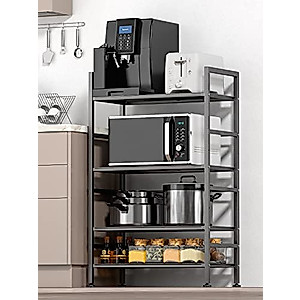 EKNITEY Adjustable Storage Shelf, Metal Kitchen Shelving, Microwave Oven Shelf Utility Storage Shelf with 4 Hooks(4-Tier)