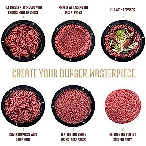 iPstyle Burger Press Patty Maker, Non-Stick Hamburger Mold Kit for Easily Making Delicious Stuffed Burgers, Regular Beef Burger and Perfect Shaped Patties, Best Indoor Kitchen Gadgets Cooking (Black)