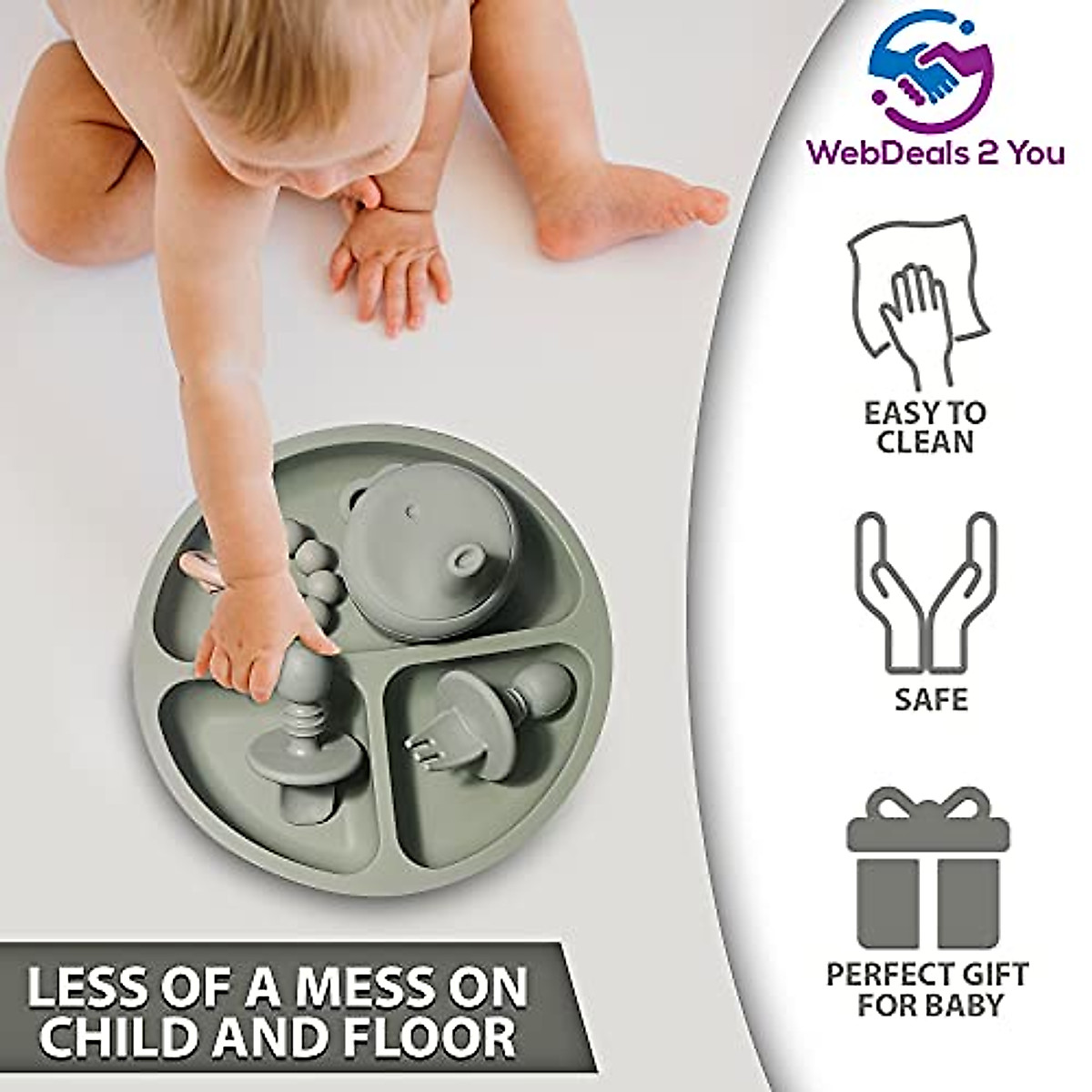 Baby Feeding Set Silicone Baby Bib Baby Plate Bowl Spoon Fork Divided Plate Baby Teether Baby Led Weaning Baby Gift Set