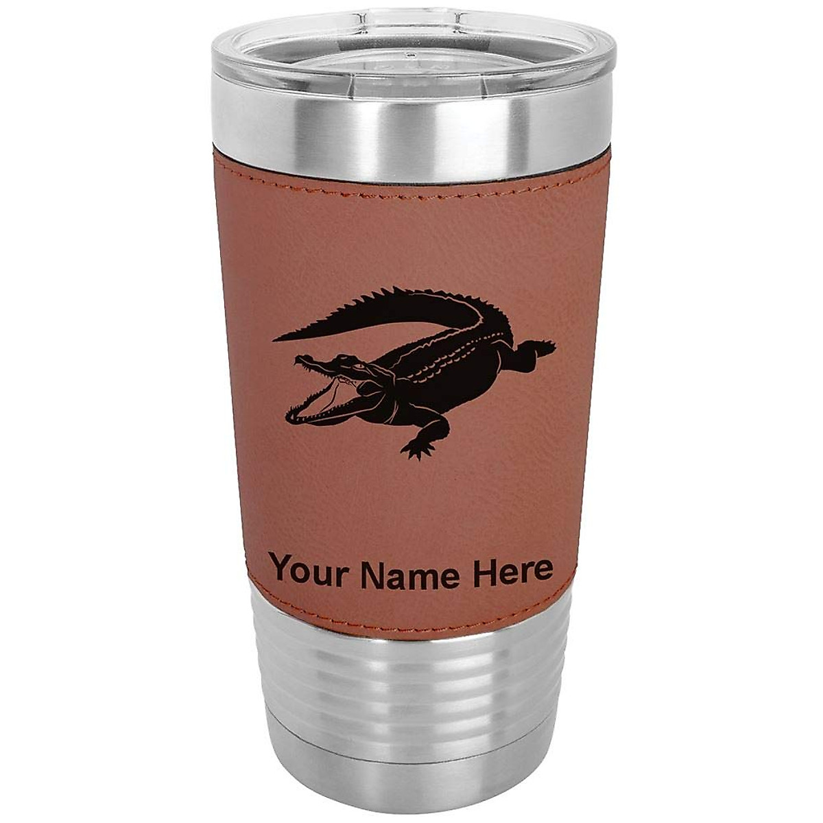 LaserGram 20oz Vacuum Insulated Tumbler Mug, Alligator, Personalized Engraving Included (Faux Leather, Dark Brown)