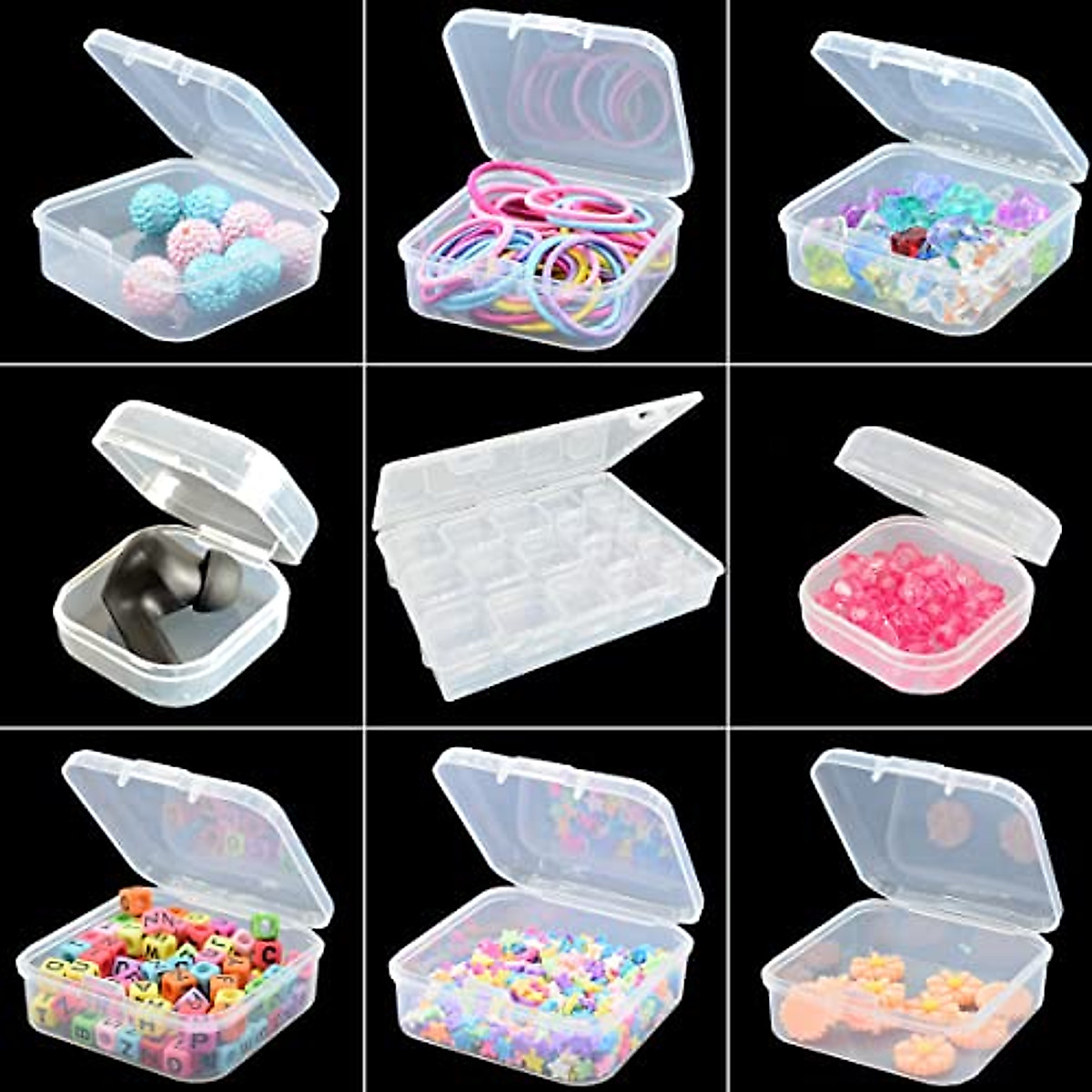 36 Pcs Mixed Sizes Mini Clear Plastic Containers for Bead Organizer and Storage, Craft Storage Boxes with Hinged Lids, Small Transparent Storage Containers for Jewelry Diamond Art Screws Small Parts