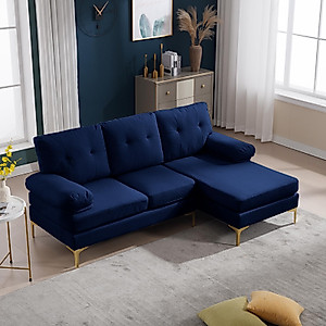 RXRRXY 80.7'' Sectional Sleeper Sofa L Shaped Couch, Small Upholstered 3 Seat Sleeper Couch with Chaise, Chenille Fabric Minimalist Sofa with Sturdy Legs for Living Room, Bedroom, Apartment (Navy)