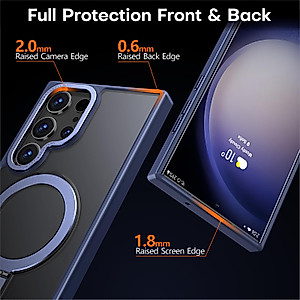 Rayboen for Samsung Galaxy S23 Ultra Case with Magnetic Ring, [Designed for Magsafe] with 2 Pack Soft TPU HD Screen Protector, Military Drop Protection Silky Touch Translucent Matte Cover, Blue