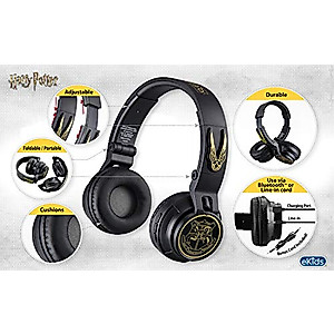 eKids Harry Potter Kids Bluetooth Headphones, Wireless Headphones with Microphone Includes Aux Cord, Volume Reduced Kids Foldable Headphones for School, Home, or Travel