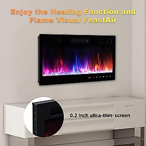 Electric Fireplace Insert 30" Realsmart 1500W Wall Mounted Electric Fireplaces with Recessed Heaters, Remote Control, Slim Black Fireplace Screen, Timer, 12 Flame Colors LED Decor, Low Noise