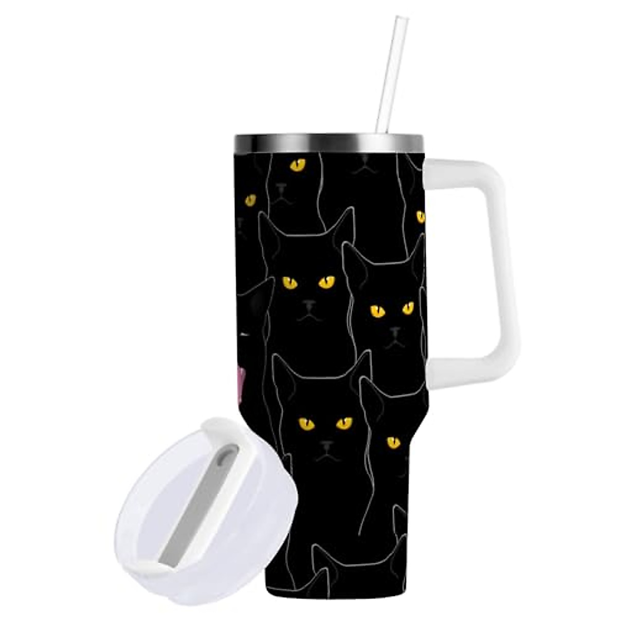 MCHIVER Cute Black Cats 30 oz Tumbler with Handle and Straw Stainless Steel Vacuum Water Bottle Leak-proof Travel Coffee Mug Thermos Water Bottle for Home Office Car