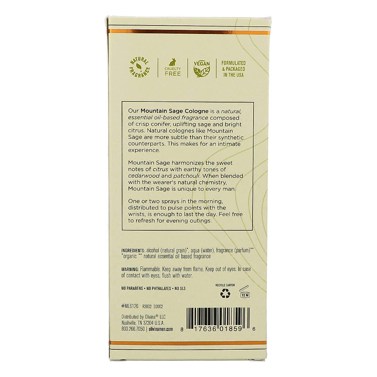 Barrel and Oak - Natural Fragrance Cologne, Cologne for Men, Eau de Cologne, Essential Oil-Based Scent, Cedar & Patchouli Blend, Subtle Earthy Fragrance, Paraben Free, Vegan (Mountain Sage, 2.7 oz)