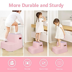 2 Step Stool for Kids -2 Pack, Toddler Two Step Stool for Potty Training, Bathroom, Kitchen, Anti-Slip Sturdy Safety Bottom HeightWidth (Pink)