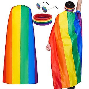 2 Pack LGBTQ Gay Pride Rainbow Set, Lesbian Gay Pride Stuff Rainbow Pride Cape Sunglasses Headband Rainbow Costume for Men Women