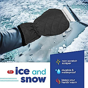 SCRUBIT Ice Scraper with Glove - Car Windshield Scraper for Ice and Snow w/Fleece Mitt - Quickly Scrape and Remove Snow While Staying Warm - Waterproof & Windproof - Car Scraper Snow Brush (Black)