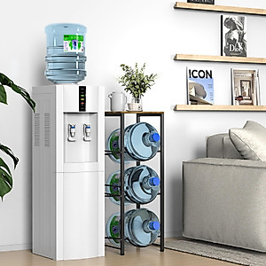 DIRZA 5 Gallon Water Jug Holder with Top Shelf, 3 Tier Water Bottle Holder,Heavy Duty Water Storage Rack for Water Cooler Jug,Water Jug Stand Organizer for Home Kitchen Office Brown