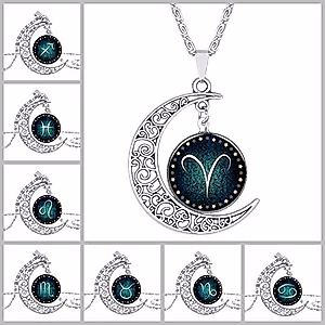 JczR.Y Taurus Constellation Necklace Pendant Time Gemstone Luminous Glow Long Sweater Chain Necklace Jewelry Fahion (Taurus)