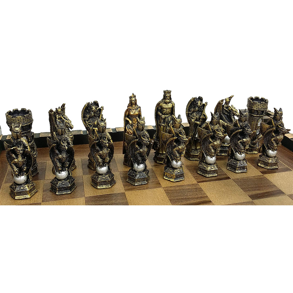 King Arthur Sir Lancelot Gold and Silver Medieval Times Camelot Chess Men Set- NO Board