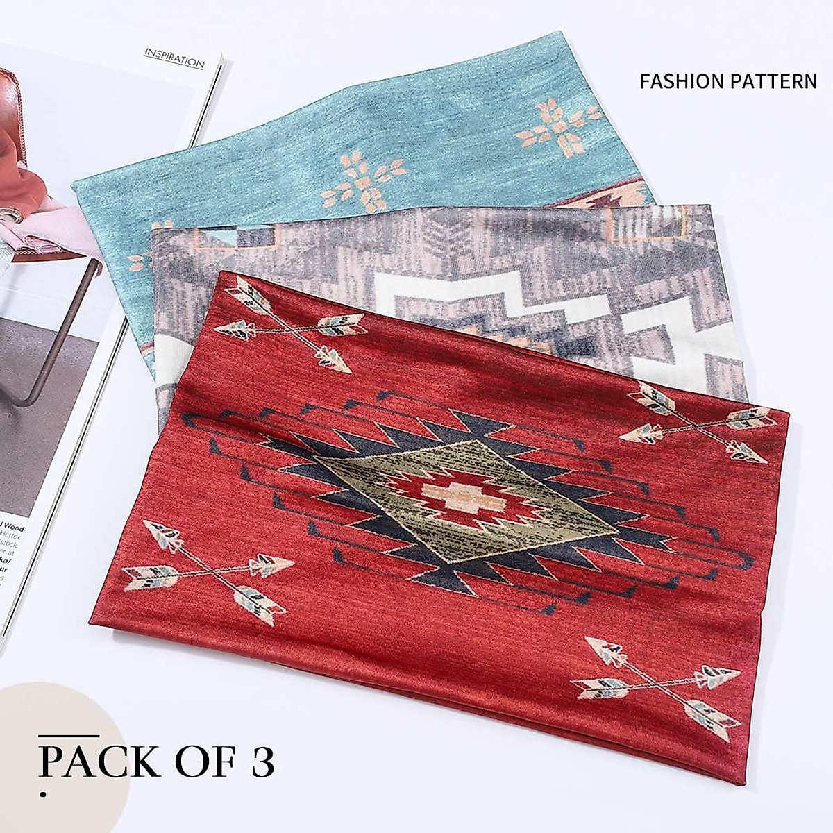 Catery Boho Headbands Stretch Head Bands Wide Turban Headwraps Yoga Headband Fashion Hair Bands for women and Girls Pack of 3 (C Vintage)