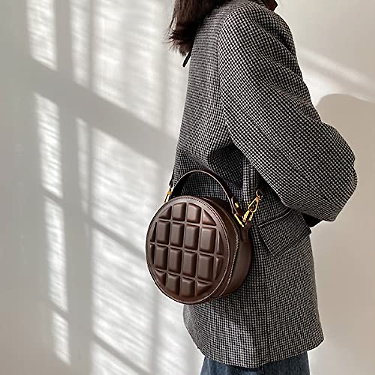 Chloe soo Women Leather Shoulder Bags Crossbody Bag Round Clutch Purse Tote Handbag Retro Classic Purse 36