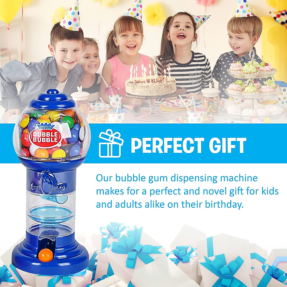 PlayO 7.5" Spiral Gumball Machine Toy - Spiral Style - Kids Twirling Style Candy Dispenser - Birthday Parties, Novelties, Party Favors & Supplies - Gumballs Included (Blue)
