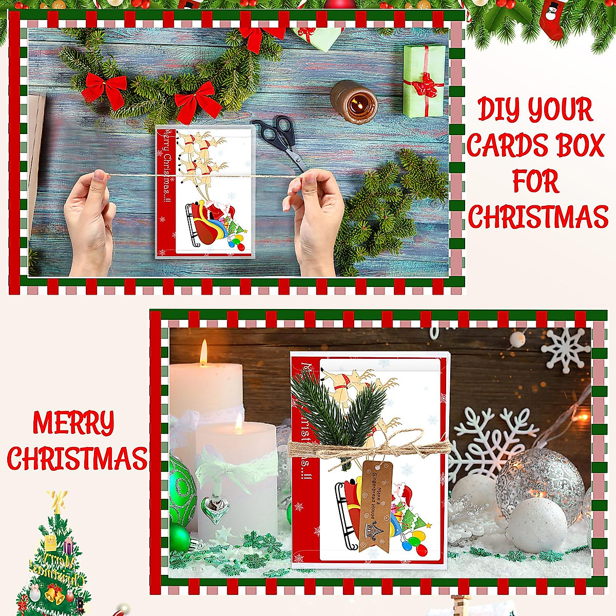 Suzile 50 Set Clear Greeting Card Box 5.39 x 7.36 x 1 Inch Christmas Card Box Plastic Photo Storage Box Case Transparent Gift Favor Box with Xmas Hanging Labels Twine Decorative Tree Branch